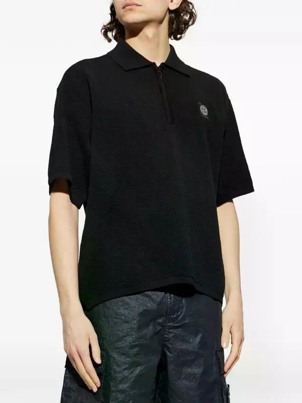 Stone Island Zip-up Polo Shirt - Black