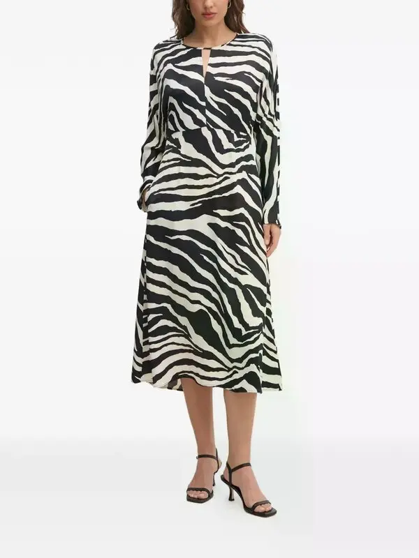OUI Zebra Print Cut-out Midi Dress - Black