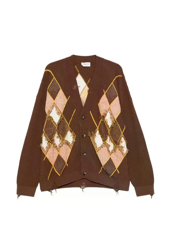 LANEUS Fringed Argyle Cardigan