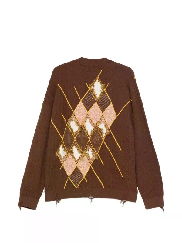 LANEUS Fringed Argyle Cardigan