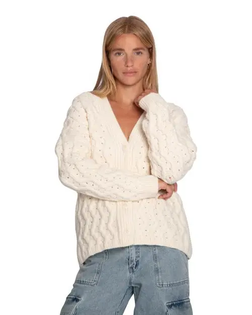 BELLE & BLOOM Chunky Cable Knit Cardigan With Back Tie