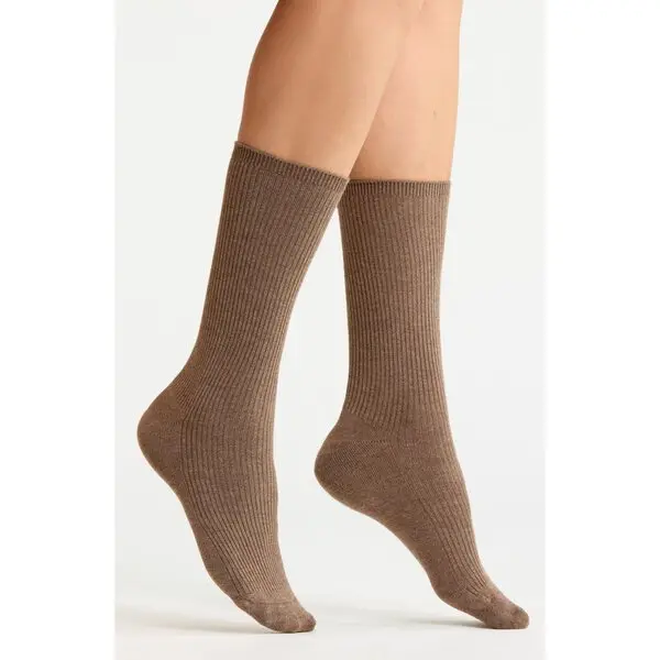 Nordstrom Everyday Rib Crew Socks - Brown Heather