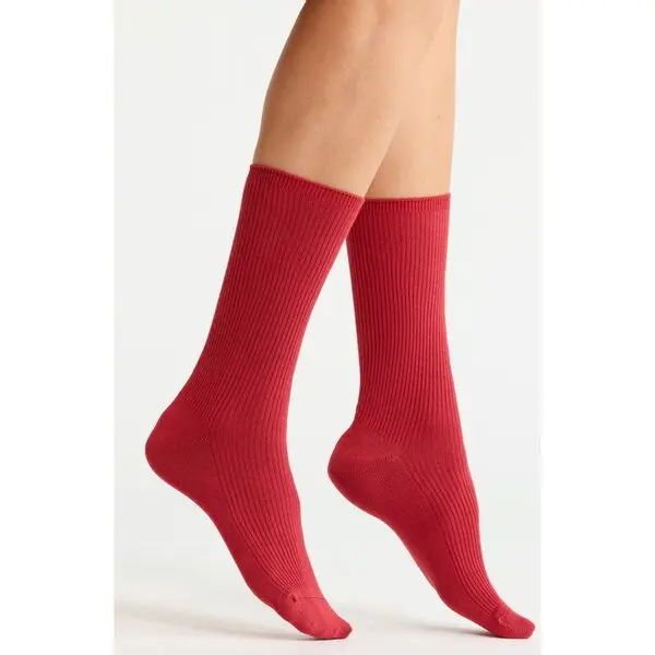 Nordstrom Everyday Rib Crew Socks - Red Garnet
