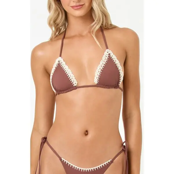 L*Space Samba Embroidered Trim Bikini Top - Cafe