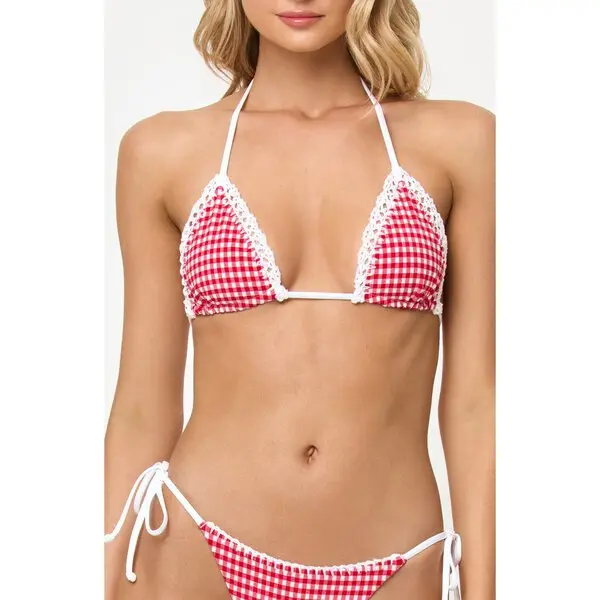 L*Space Samba Embroidered Trim Bikini Top - Lipstick Red