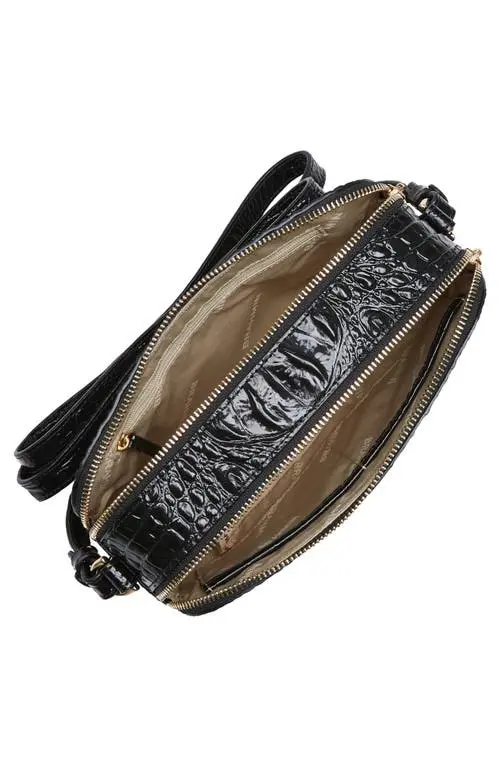 Brahmin Croc Embossed Leather Crossbody Bag - Black