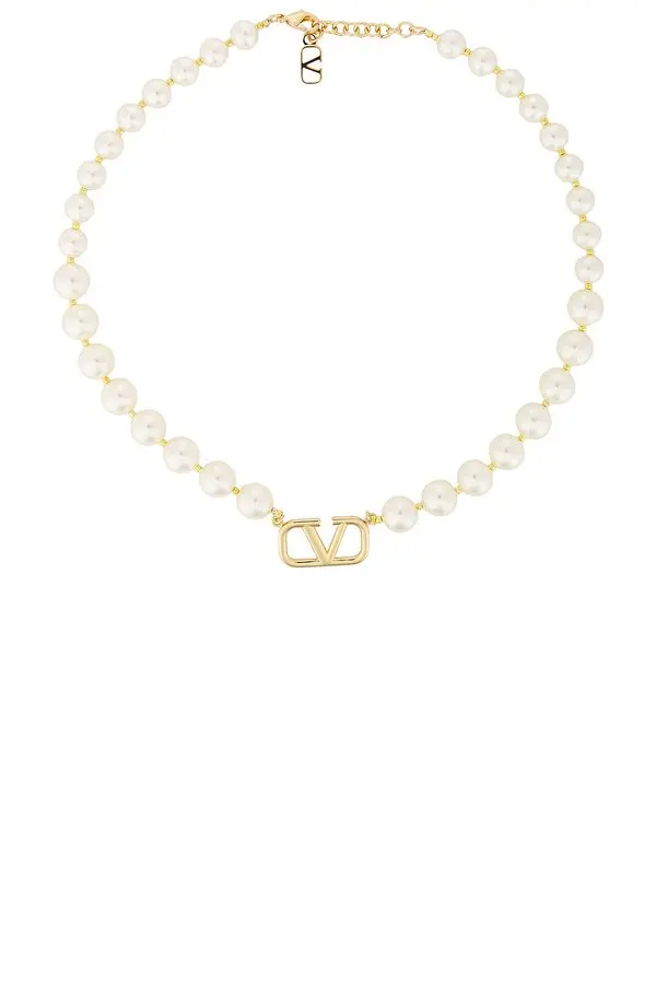 Valentino Garavani Vlogo Signature Pearl Necklace - Oro 18 & Cream