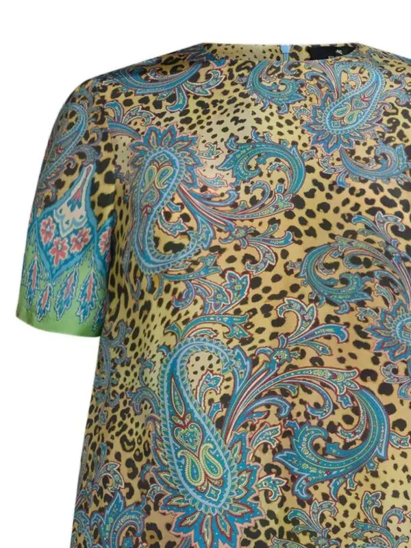 Etro Mini Silk Tunic Dress With Paisley And Animal Motif
