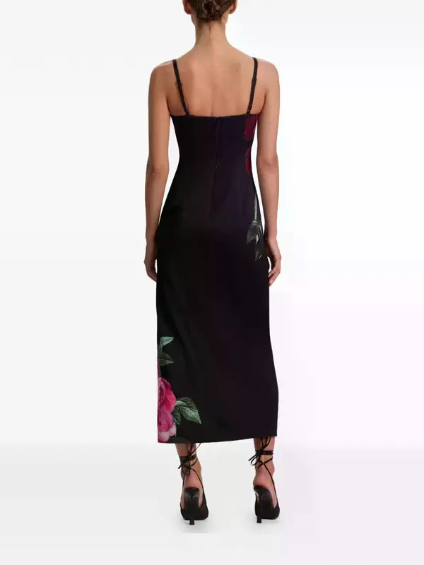 Alice + Olivia Nina Sweetheart Floral-print Midi Dress - Black