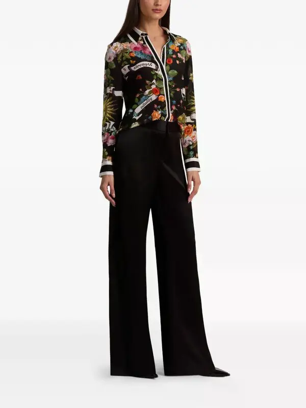 Alice + Olivia Floral Collared Silk Shirt