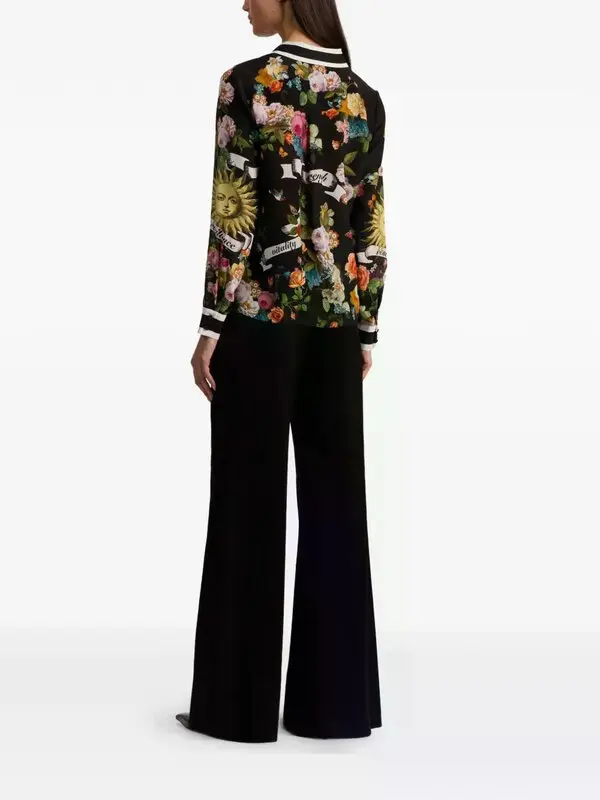 Alice + Olivia Floral Collared Silk Shirt