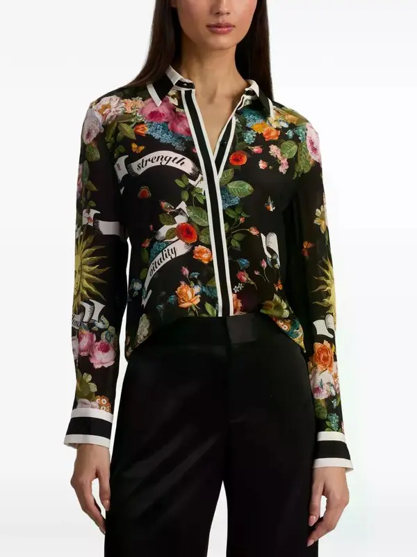 Alice + Olivia Floral Collared Silk Shirt