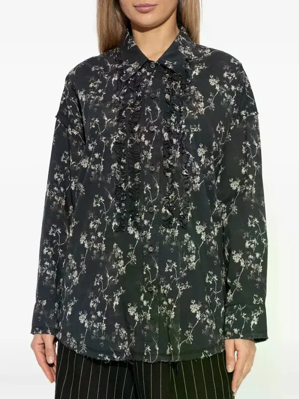 R13 Ruffled Floral-print Shirt - Black