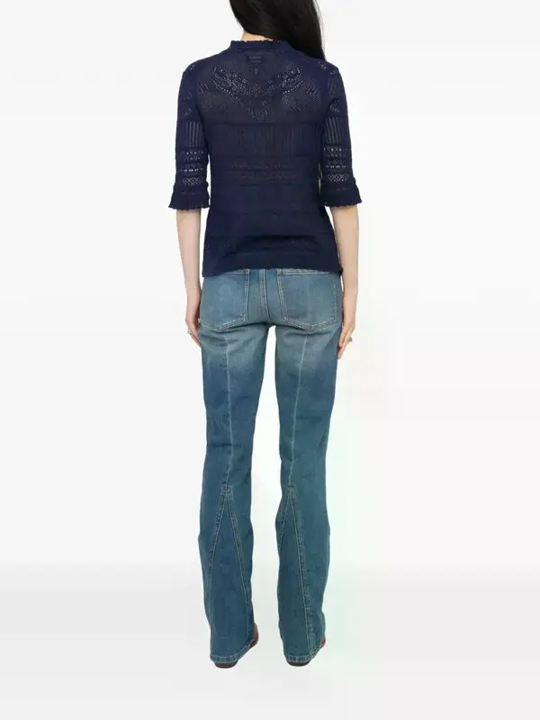 Zadig&Voltaire Pointelle Cotton Knit Top With Lace And Tassel Details