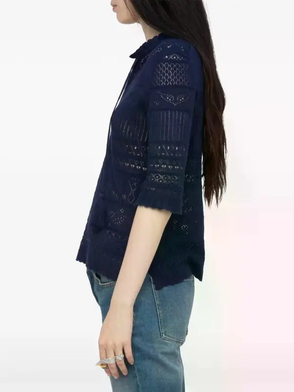 Zadig&Voltaire Pointelle Cotton Knit Top With Lace And Tassel Details