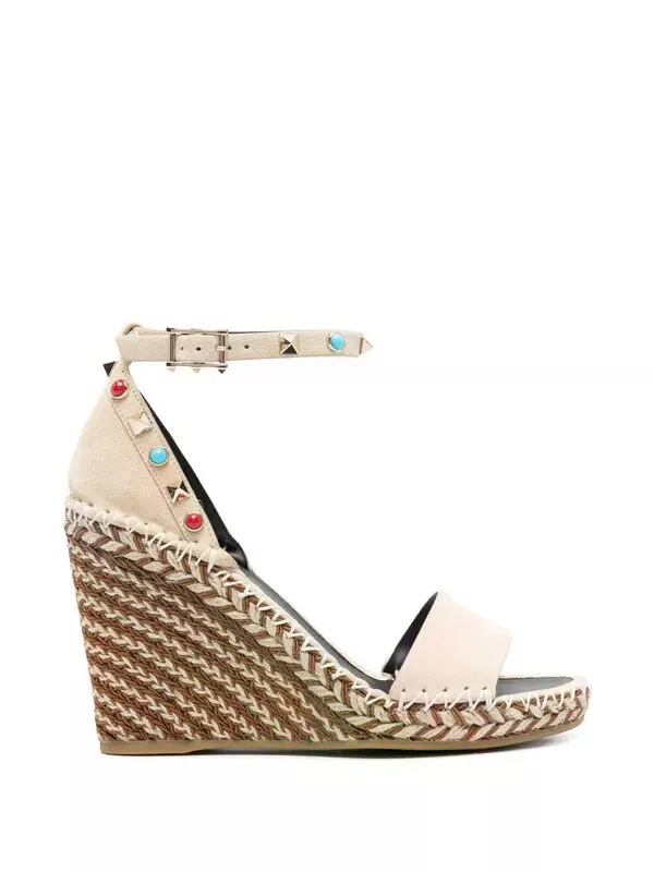 Valentino Garavani Studded Wedge Sandals - Neutrals