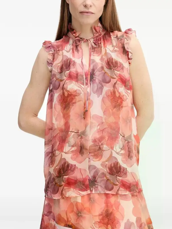 MARC AUREL Floral Ruffled Sleeveless Top