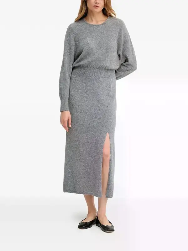 OUI Rib-knit Slit-detail Midi Dress - Grey