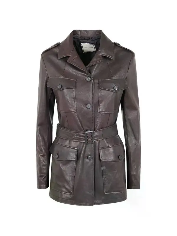 Tagliatore Buttoned Belted Leather Jacket