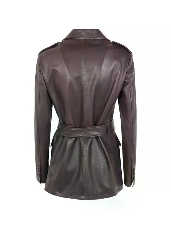 Tagliatore Buttoned Belted Leather Jacket