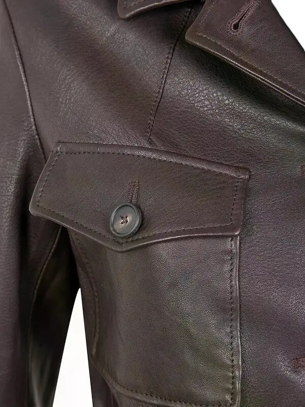 Tagliatore Buttoned Belted Leather Jacket