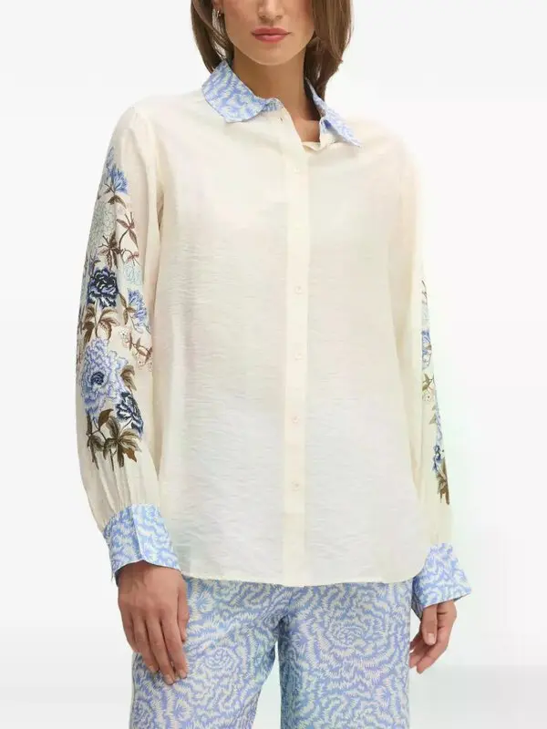 MOS MOSH Floral-embroidered Collared Shirt