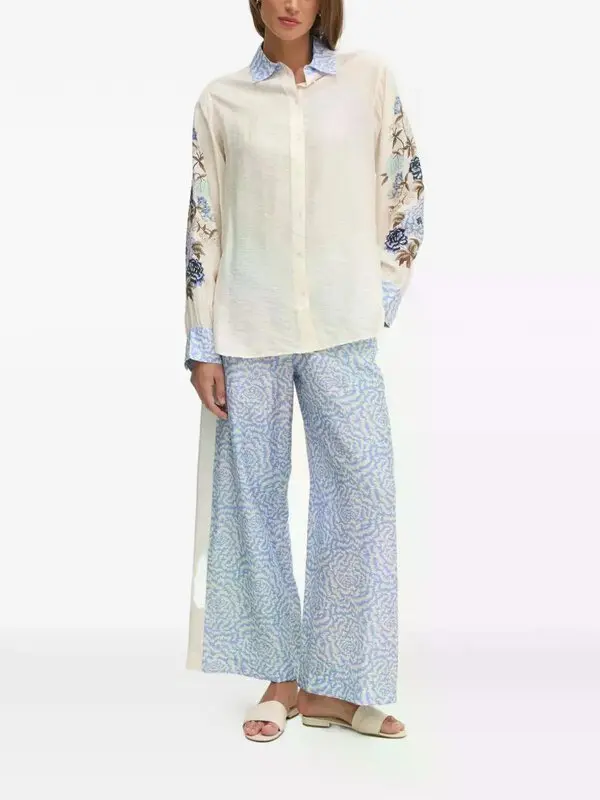 MOS MOSH Floral-embroidered Collared Shirt