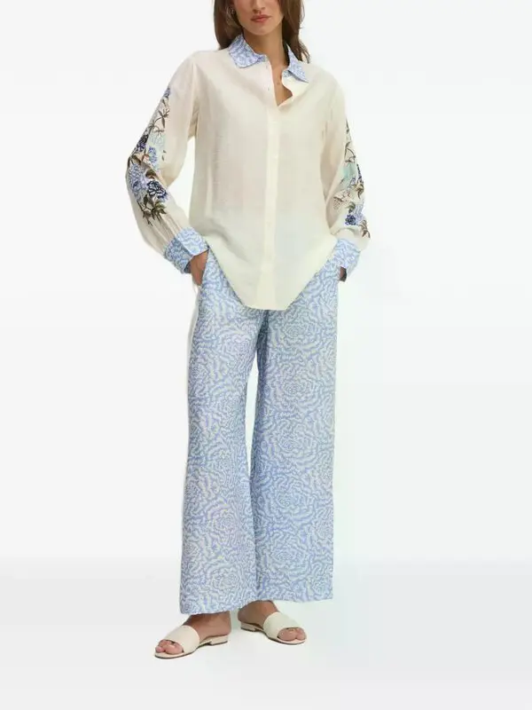 MOS MOSH Floral-embroidered Collared Shirt
