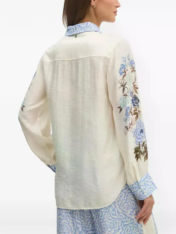 MOS MOSH Floral-embroidered Collared Shirt