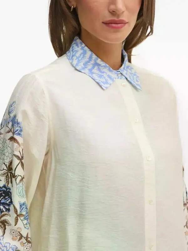 MOS MOSH Floral-embroidered Collared Shirt