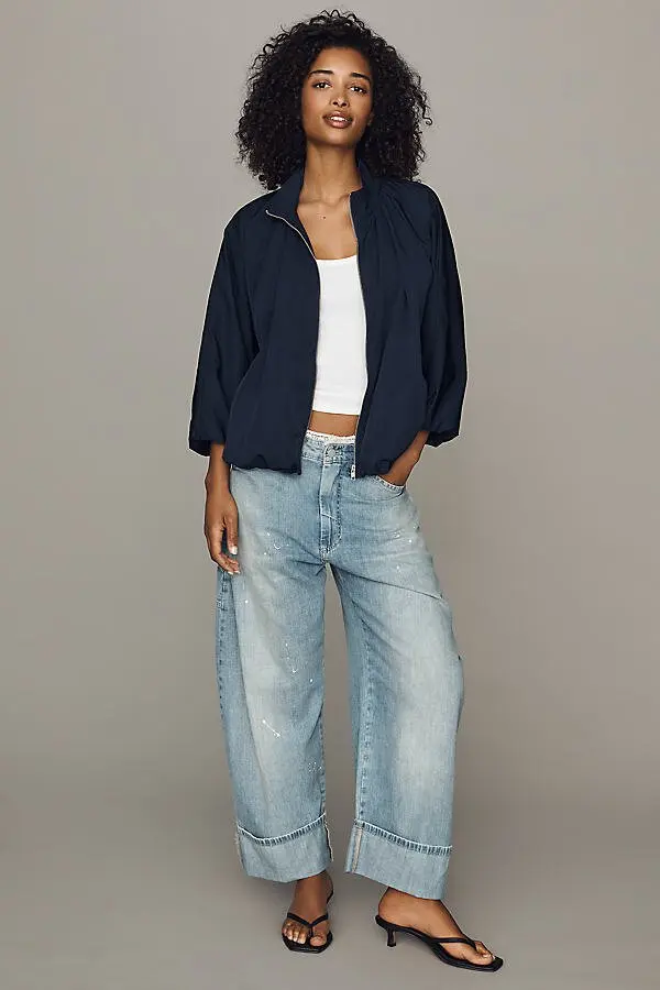 Anthropologie Funnel-neck Nylon Jacket - Navy