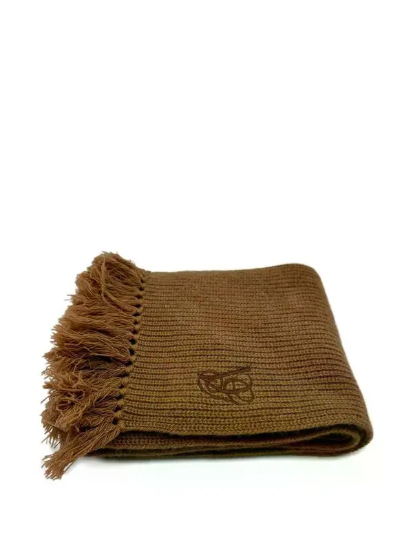 Valentino Garavani Fringed Logo-detail Scarf - Brown