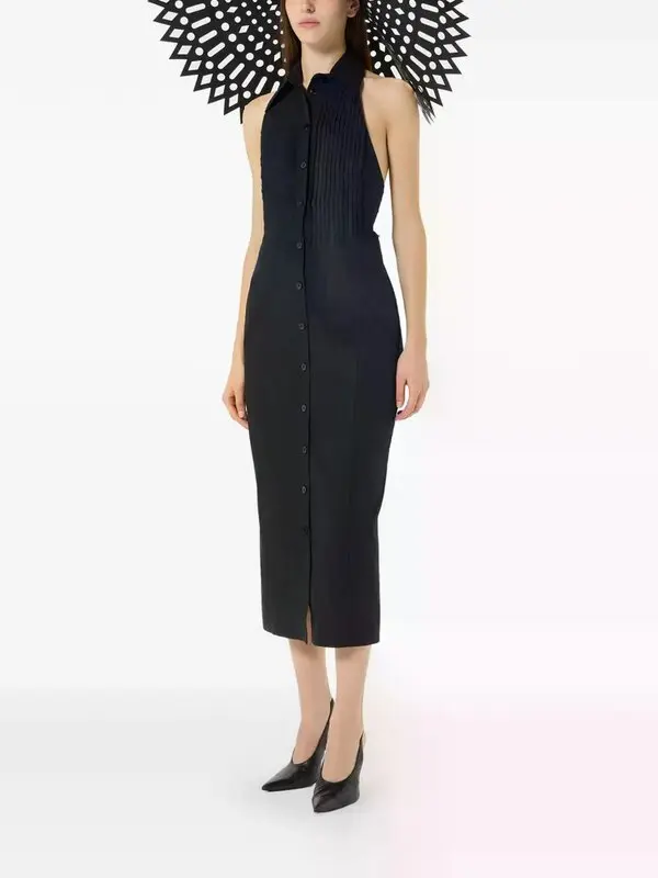 Blumarine Plissé Button Midi Dress