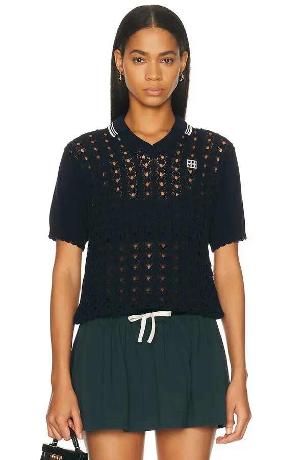 Miu Miu Crochet Polo Top - Bleu