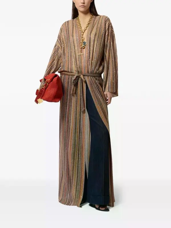 Missoni Striped Belted Long Sleeve Cardigan