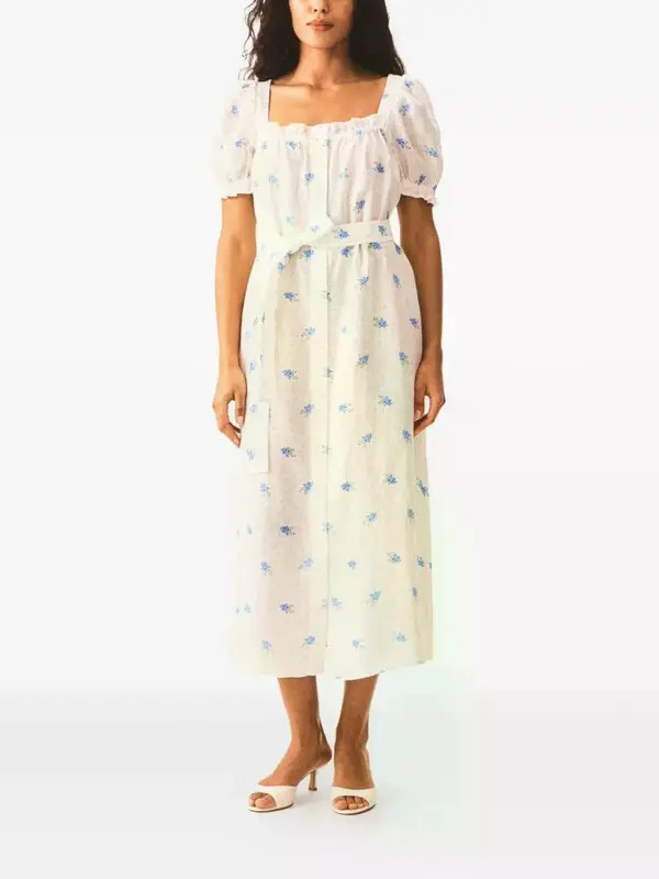 Sleeper Floral Linen Square-neck Dress