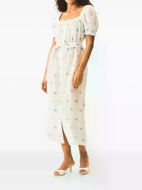 Sleeper Floral Linen Square-neck Dress