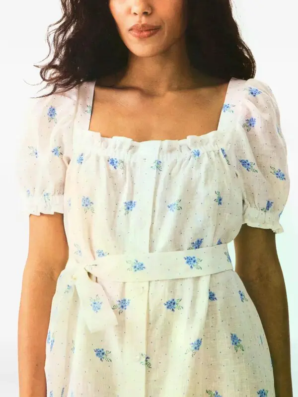 Sleeper Floral Linen Square-neck Dress