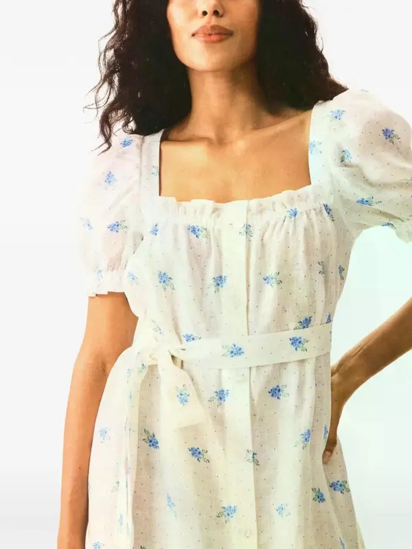 Sleeper Floral Linen Square-neck Dress