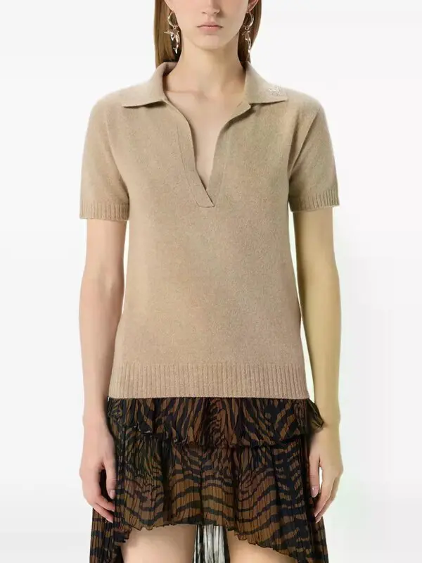 Blumarine Rhinestone Cashmere Polo Shirt