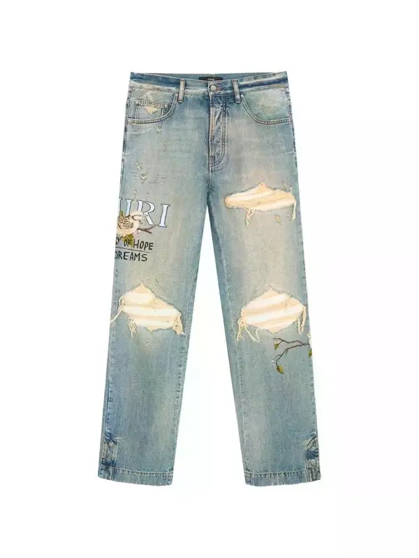 Amiri Chateau Mx1 Straight Flare Jeans With Embroidered Motifs