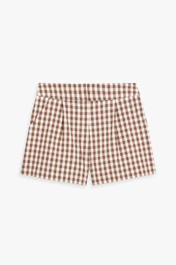 Veronica Beard Haina Gingham Cotton-blend Seersucker Shorts - Chocolate