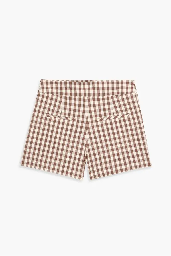 Veronica Beard Haina Gingham Cotton-blend Seersucker Shorts - Chocolate