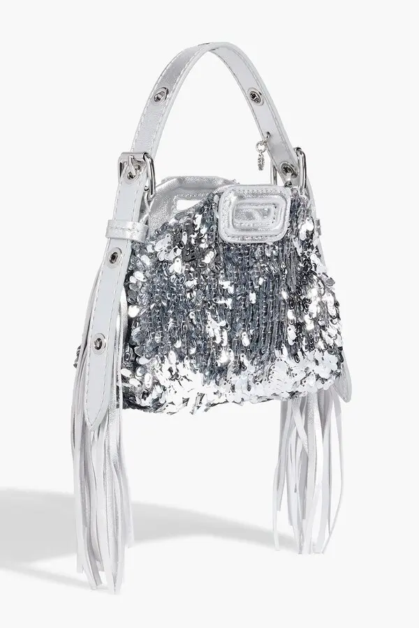 Maje Fringed Leather-trimmed Embellished Chenille Tote