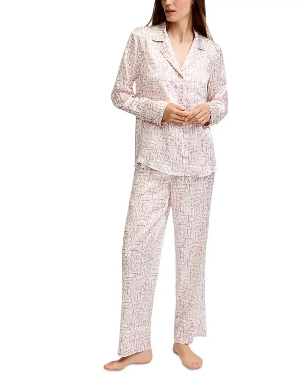 PETITE PLUME Silk Key To My Heart Long Pajama Set - Pink