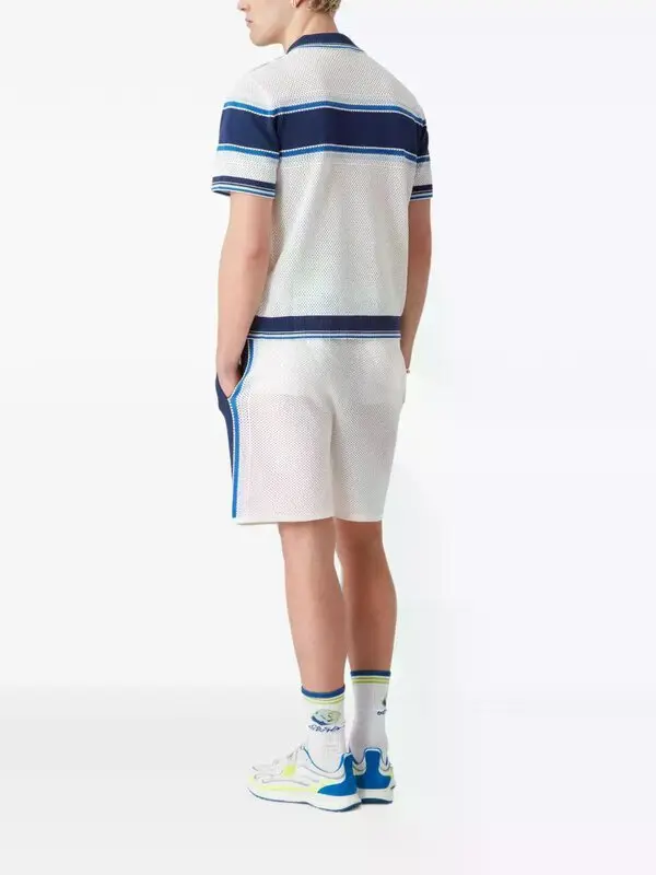 Casablanca Blue Striped Mesh Short Sleeve Polo Shirt - White