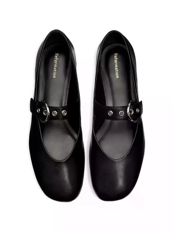 REFORMATION Adjustable Buckle Leather Ballet Flats