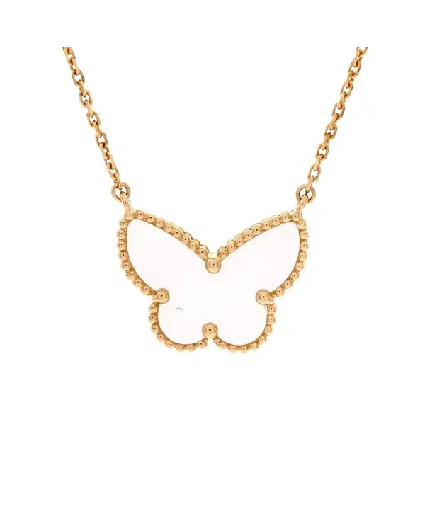 VAN CLEEF & ARPELS Lucky Alhambra Butterfly Pendant Necklace 18k With Mother Of Pearl, 14.5 16.25 - Gold