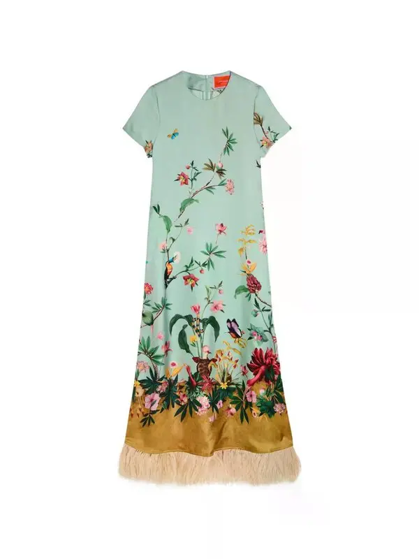 La DoubleJ Floral-print Fringed Maxi Dress