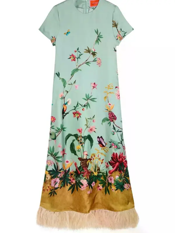 La DoubleJ Floral-print Fringed Maxi Dress